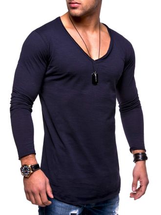 Behype. Herren Oversize Longsleeve Langarm T-Shirt V-Neck Ausschnitt 30-0014 Navy S