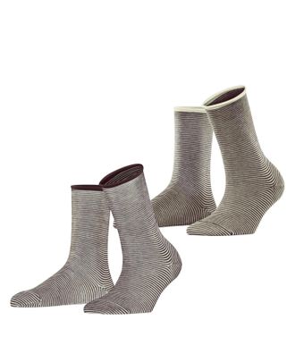 Esprit Damen Allover Stripe Multipack W So Baumwolle Gemustert Socken, Mehrfarbig Tibetan Red Vanilla Ice 0350, 35-38 (2er Pack)