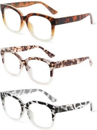 JM Lot de 3 Montures de Lunettes Carr&eacute;es Surdimensionn&eacute;es, Lecteur dordinateur Bloquant la Lumi&egrave;re Bleue pour Femmes Hommes, Tortue, +2.75