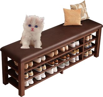 Generic Eingangsschuh Rack Bench Aufbewahrung Holz mit gepolsterter Sitz Kleiner massiver Holzeingangsbank Schlammroom Flur Schuhschrank braun 100cm