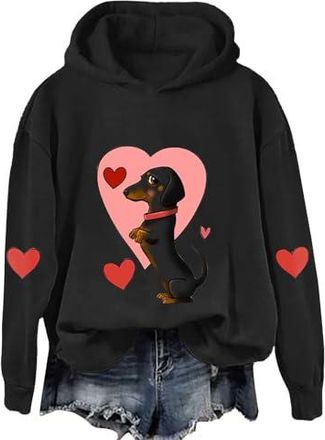Generic Pull Colla pour femme avec imprim&eacute; chien mignon - Sweat &agrave; capuche &agrave; manches longues - Tenue dentra&icirc;nement tendance dautomne 2025, Noir, XL