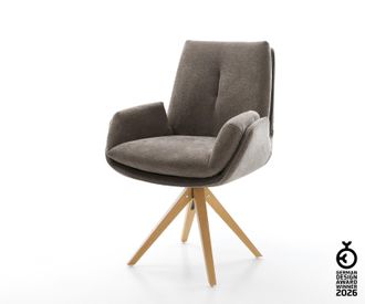DELIFE Drehstuhl Clea-Flex Strukturstoff Soft Taupe Holzgestell kantig Natur 180&deg; drehbar, Esszimmerst&uuml;hle