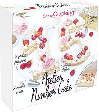 ScrapCooking SCRAP COOKING 3810 Werkzeugset mit Zahlen 0 bis 9, 21 cm, mit Spritztüllen, Taschen, goldfarbenen Halterungen - für Desserts, Geburtstagskuchen & Part
