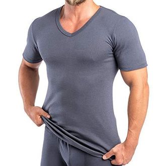 Hermko 16488 Maillot de Corps Homme Manches Courtes Business avec Col en V en Coton/Modal, Taille:10 (XXXXXXL), Couleur:Graphite