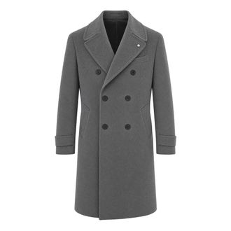Lubiam Zweireihiger Mantel - - Coats - Herren - Grau - XL
