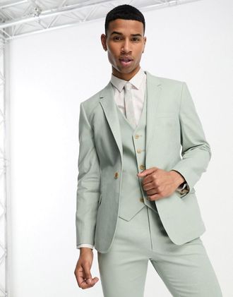 Asos Eng geschnittene Anzugjacke aus Leinenmix in Salbeigr&uuml;n