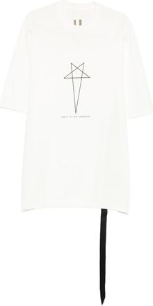 Rick Owens Homme, Tops, Blanc, Taille: M T-shirt &agrave; col rond avec imprim&eacute; graphique