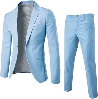 Generic Costume 2 pièces pour homme - Coupe ajustée - Tenue de mariage pour homme - Coupe ajustée - Blazer avec deux boutons - Couleur unie - Veste, gilet, pa
