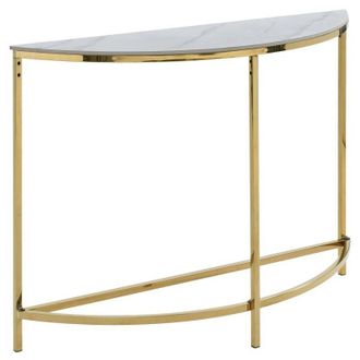 Vente-Unique Console en c&eacute;ramique et acier inoxydable - Effet marbre blanc et Dor&eacute; - CYLIAN de Pascal Morabito