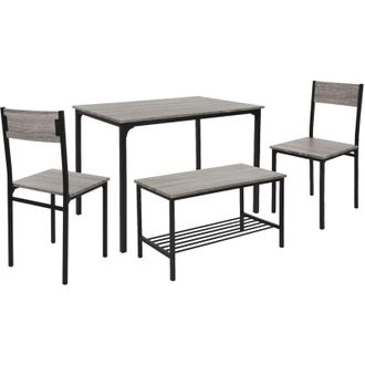 ML Design Ml-design - Esstisch Set 4-teilig, Eiche-Grau, Esszimmertisch mit 2 St&uuml;hlen & 1 Bank, Essgruppe f&uuml;r 4 Personen, Sitzgruppe K&uuml;chentisch Metallrahmen