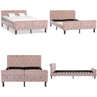 vidaXL Bettgestell Rosa Samt 120x200 cm - Betten - Rosa Bettgestell - Samtbett - Holzrahmen - Doppelbett - Home & Living