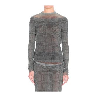 Jean Paul Gaultier Transparentes Langarmshirt mit Karomuster und Stehkragen - - Tops - Damen - Grau - S