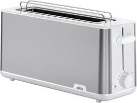Braun Toaster PurShine HT 1610 WH, 25cm Brot Schlitz, 8 Bräunungsgrade, Aufwärm- & Auftaufunktion, Brötchenaufsatz, Krümelfach, 1030W, Weiß