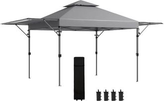 OUTSUNNY Tonnelle pop-up de jardin barnum pliant 5 x 3 m - sac &agrave; de transport &agrave; roulettes inclus - acier oxford gris