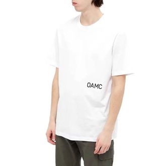 OAMC Oamc, Homme, Tops, Blanc, Taille: S T-shirt Wise Tricot&eacute; avec Graphiques Subtils