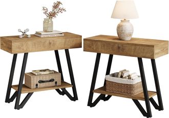 Tribesigns Beistelltisch f&uuml;r das Wohnzimmer, schmaler Couchtisch mit Ablagefl&auml;chen, Kleiner Nachttisch f&uuml;r das Schlafzimmer, kleine R&auml;ume, naturfarben (2er-Set)