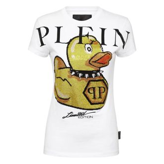 Philipp Plein T-Shirt Rundhals SS PP Duck mit Kristallen - - Tops - Damen - Wei&szlig; - XS