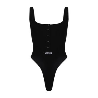 Versace Femme, Maillots de bain, Noir, Taille: 42 FR Logo Cotton Bodysuit