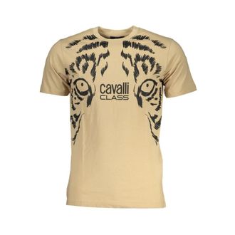 Cavalli Druck Logo Rundhals T-Shirt - - Tops - Herren - Beige - XL