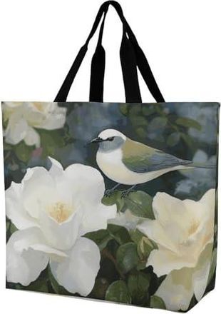 Generic Fleurs De Gard&eacute;nia Oiseaux Sac Cabas Pliable Sacs L&eacute;ger Sac A Main Femmes Pour Shopping Quotidienne Gym