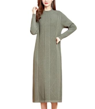Generic Robe en tricot vintage pour femme - Couvrant le ventre - Long pull style m&egrave;re, gris, M