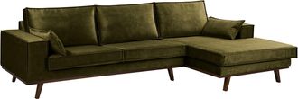 Fredriks home24 Ecksofa Jurga Grün Samt Tomi 283 x 81 x 151cm Longchair davorstehend rechts Modern