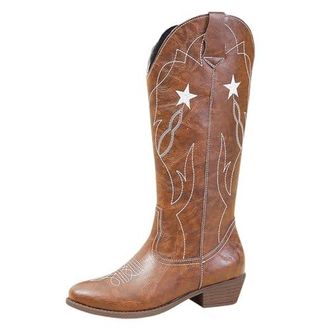Generic Bottes de cowboy pour femme - Bottes western pour femme - Tige longue - Respirantes - Antidérapantes - Couleur unie - Bottes de transition - Imperméab