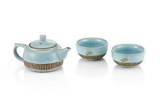 Tea Soul TEASOUL B6021248 Porzellan Teekanne mit 2 Tassen, 205 ml, blau