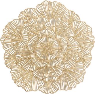 Cabilock 2 St&uuml;ck rutschfeste PVC Geschirrunterlagen mit Ginkgo Blatt Muster Hitzebest&auml;ndige Tischsets in Gold f&uuml;r Esstisch Tassenmatten und Dekorative Tischdek