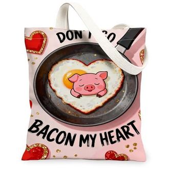 Generic Sacs fourre-tout r&eacute;utilisables en toile motif cochons pour la Saint-Valentin, sacs d&eacute;picerie amusants, l&eacute;gers et lavables &agrave; l&eacute;paule S, p&ecirc;che, 13x15 In