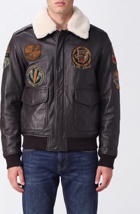 Schott NYC SCHOTT N. Y.C. Veste en cuir style teddy avec col en fourrure et patch logo