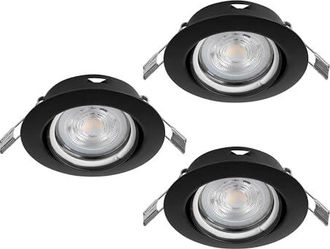 Eglo 3er Set LED Einbaustrahler Favazzina, runde Deckenspots, Deckenstrahler flach aus Metall in Schwarz, inkl. GU10 Leuchtmittel, warmwei&szlig;, &Oslash; 8,8 cm
