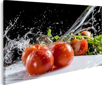 Islandburner Bild auf Leinwand Wasser fällt auf rote Tomaten Splash küchenbilder für Küche Bilder Wandbilder Poster
