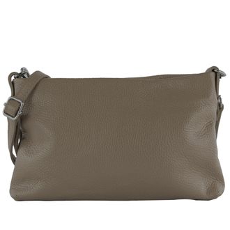 modamoda.de T258 Damen Leder Umh&auml;ngetasche Clutch Kosmetiktasche handmade in Italy, Farbe:Dunkeltaupe