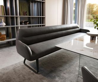 DELIFE Esszimmerbank Taya-Flex 300 cm Mikrofaser Anthrazit Vintage Kufengestell flach Schwarz Taschenfederkern, B&auml;nke