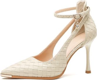 Generic Escarpins Minimalistes Femme Tiss&eacute; &Eacute;l&eacute;gant Stiletto Bout en M&eacute;tal Bout Pointu Raffin&eacute; Talons de Cour Modernes pour Looks de Tenue de Travail et Style 