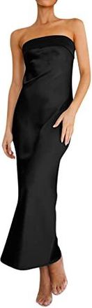 Generic Robe Babydoll Femme - Robe Bustier en Satin D&Eacute;t&eacute; Sexy Dos Moulante Mariage Cocktail Maxi Robes Parfum De Femmes Petite Robe Noire