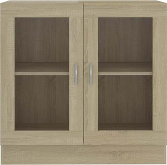 Generic Vitrine aus Eichenholz mit Glast&uuml;ren, Hoher Aufbewahrungsschrank mit Verstellbaren Regalen, Vitrine mit Holzmaserung f&uuml;r Wohnzimmer, Arbeitszimmer und