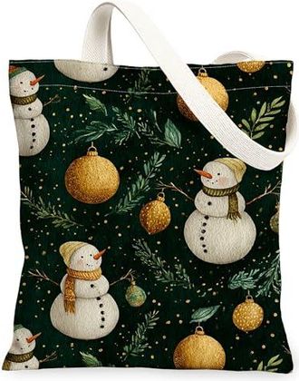 Generic Sacs fourre-tout en toile motif bonhomme de neige, sacs d&eacute;picerie r&eacute;utilisables, mignons, d&eacute;coratifs, l&eacute;gers et lavables avec bandouli&egrave;re pour le shop