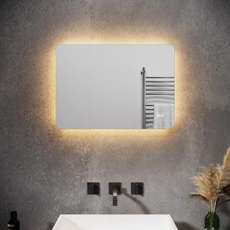 Sonni Rechtecke Badspiegel mit Beleuchtung, LED Wandspiegel 50 x 70 cm, Badezimmerspiegel mit Anti-Fog-Funktion, in DREI Lichtfarben einstellbar Modern Spie