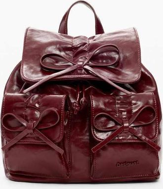 Desigual Kleiner, gl&auml;nzender Rucksack in Rot mit Schleife