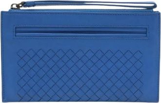 Bottega Veneta Sac pochette en cuir de veau Intrecciato Pre-owned - Femme - Pre-owned - Bleu - Taille: ONE Size