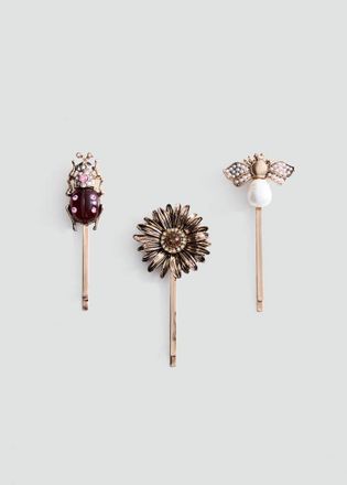 Mango Lot de 3 &eacute;pingles &agrave; cheveux avec perles or - Femme - Taille unique - MANGO