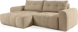 Konsimo Ecksofa RAVIA mit Schlaffunktion, Modern-Stil, Premiumqualit&auml;t aus EU, kompakte Gr&ouml;&szlig;e, Boucl&eacute;-Stoff, ausziehbare Liegefl&auml;che (193x150 cm) (beige, Link