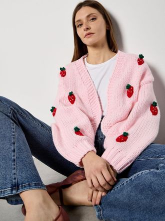 Apricot Chunky Knit Strawberry Cardigan