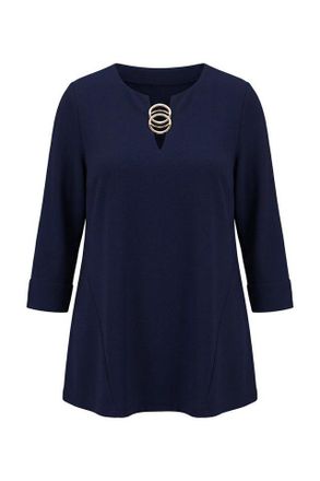 Ulla Popken T-Shirt Punto-Shirt Zierringe A-Linie Rundhals 3/4-Arm
