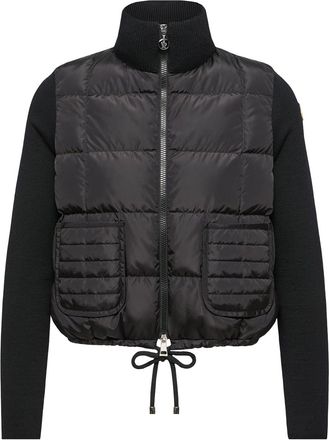 Moncler Moncler Cardigan Zipp&eacute; En Laine &Agrave; Matelassage En Carr&eacute;, Femme, Noir, Taille: Xl
