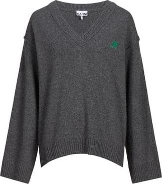 Ganni Pullover aus Wollmischung mit V-Ausschnitt in Grau