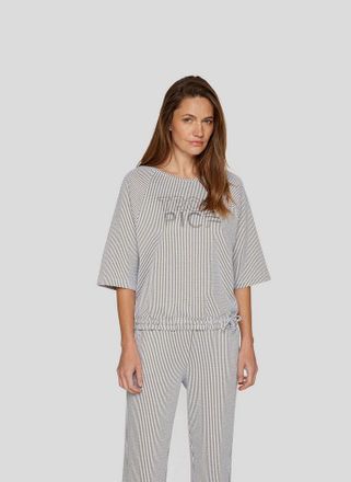 Rabe Kurzarmshirt im Streifen-Look und mit Bindung am Saum