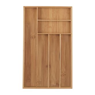 Relaxdays Besteckkasten, 6 F&auml;cher, Bambus, Besteck & K&uuml;chenutensilien, Schubladenkasten schmal, 5 x 27,5 x 46 cm, Natur, Holz, Bamboo